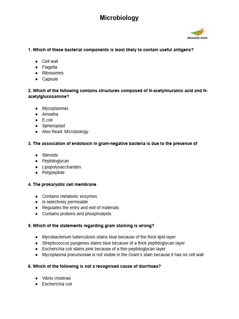 Microbiology Quiz for Students | PDF | Bacteria | Gram Negative Bacteria