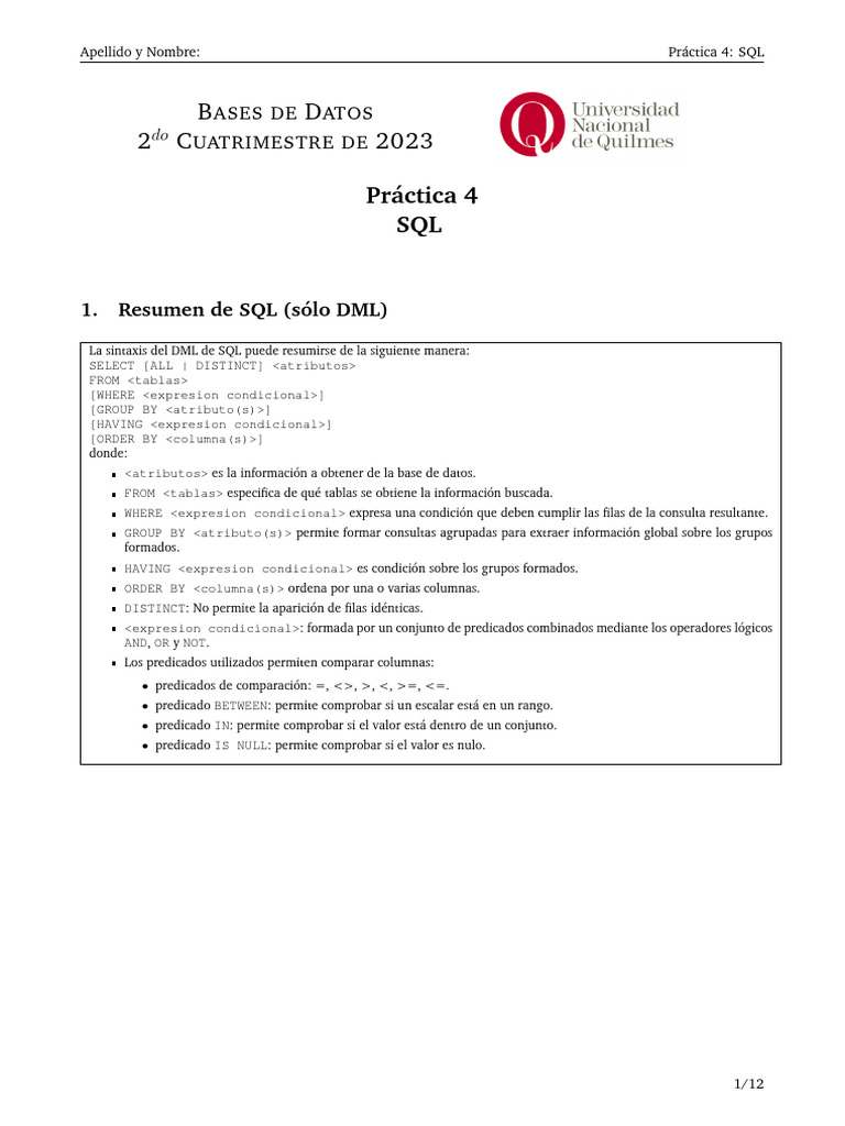 Practica SQL | PDF | SQL | Ciencias de la Información Practica SQL | PDF | SQL | Ciencias de la Información