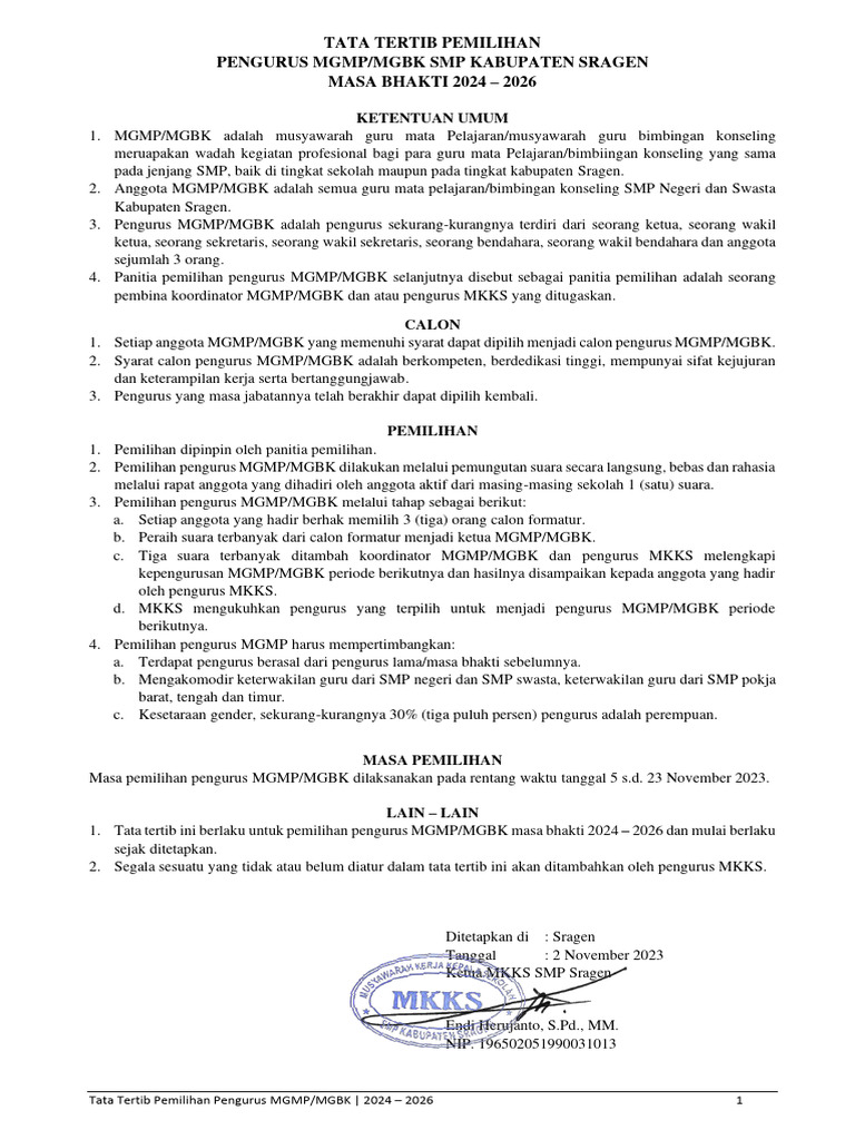 Tatib Pemilihan Pengurus MGMP | PDF