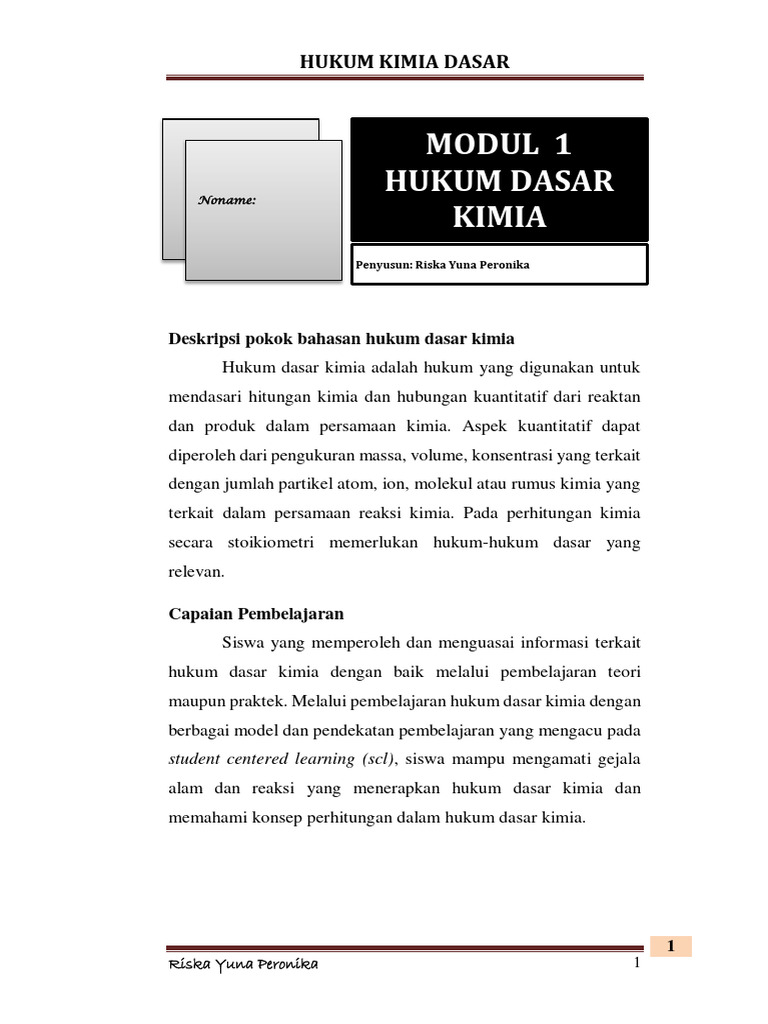 Tugas 10 - Modul Revisi - Hukum Dasar Kimia - Riska Yuna Peronika | PDF