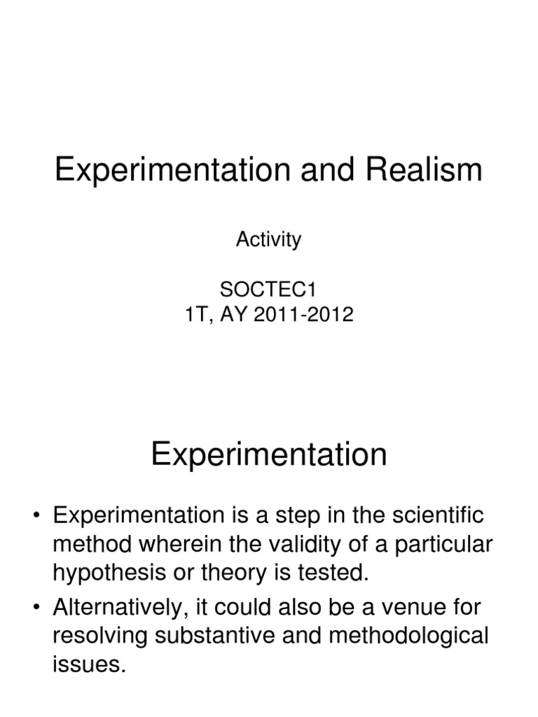 Activity On Experimentation and Realism | PDF | Experiment | Accuracy ...