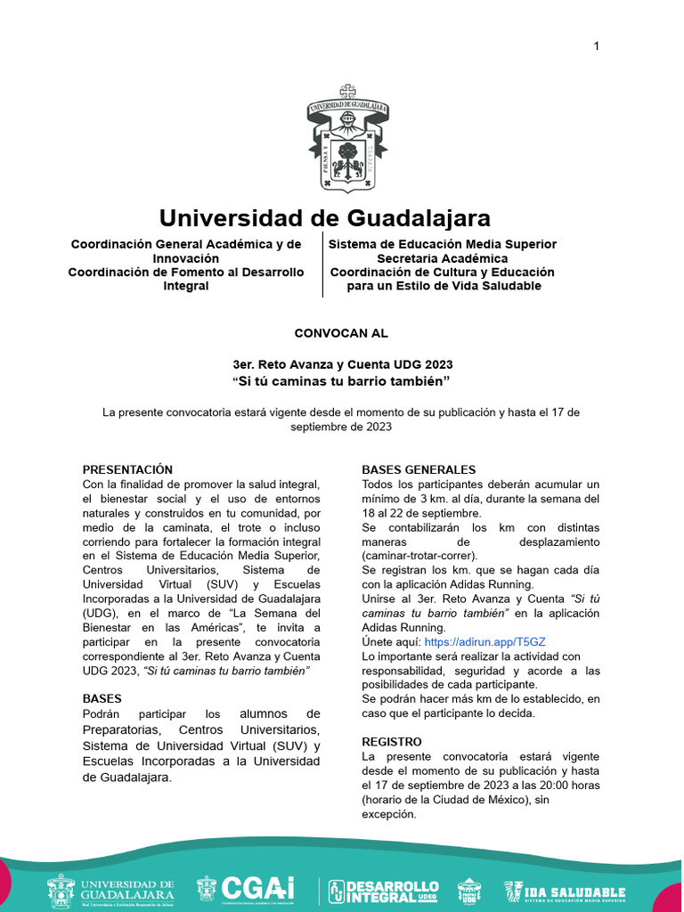Convocatoria 3er Reto Avanza y Cuenta Udg 2023 | PDF