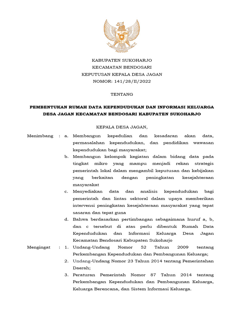 Rumah Data Kependudukan Jagan | PDF