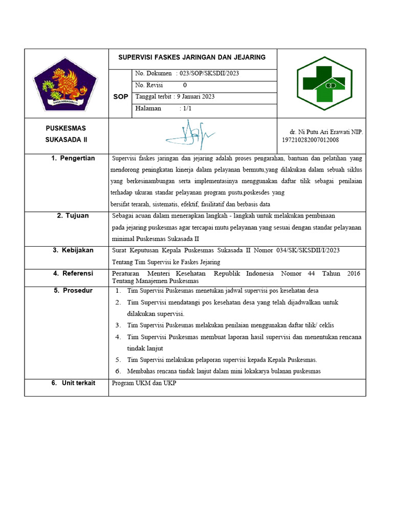 Revisi SOP SUPERVISI FASKES JARINGAN DAN JEJARING | PDF | Bisnis | Pengelolaan Keuangan & Uang