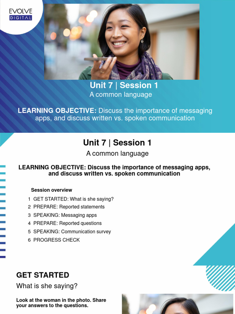 Unit 7 - Session 1: A Common Language | PDF | Communication | Question