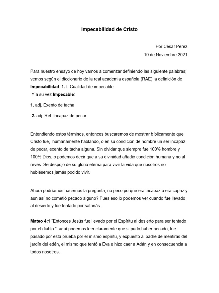 Impecabilidad de Cristo | PDF | Pecado | Cristo (título)