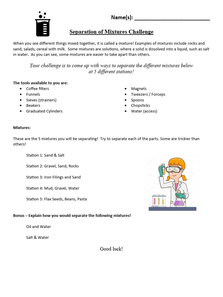 Chemistry - Separation of Mixtures Lab | PDF | Mixture | Chemistry