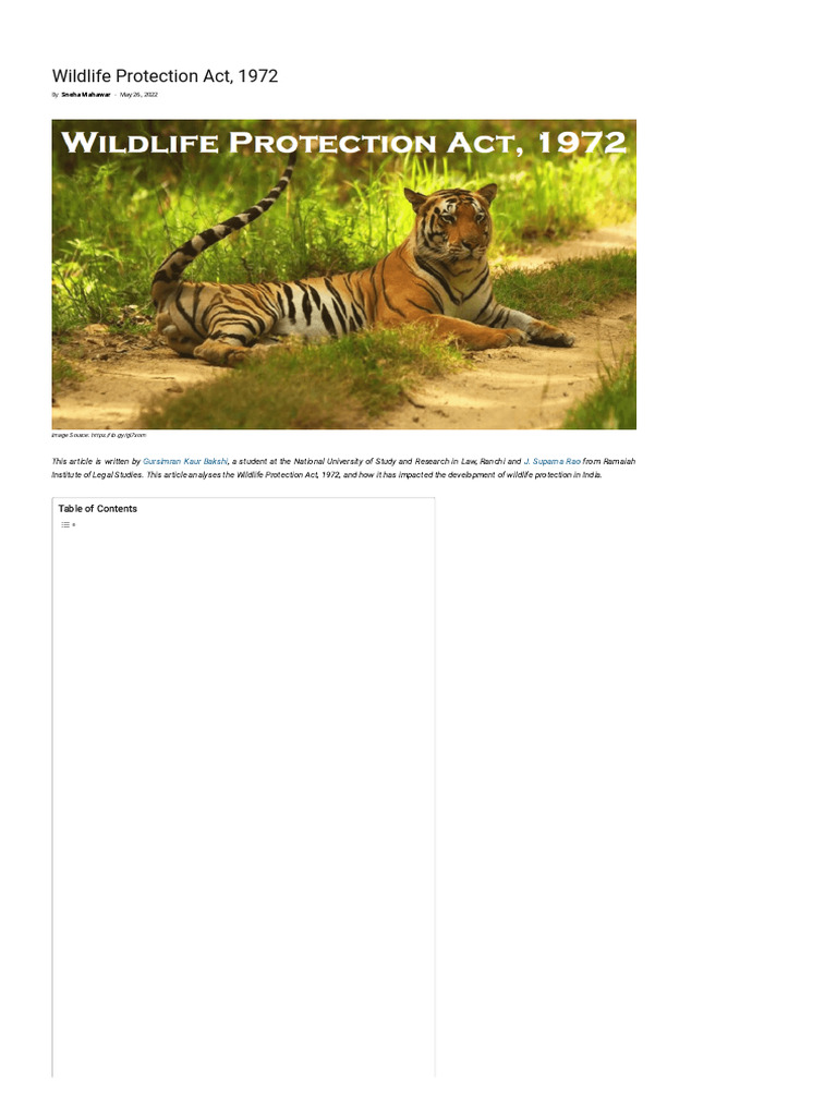 Wildlife Protection Act, 1972 - IPleaders | PDF | Hunting Wildlife Protection Act, 1972 - IPleaders | PDF | Hunting