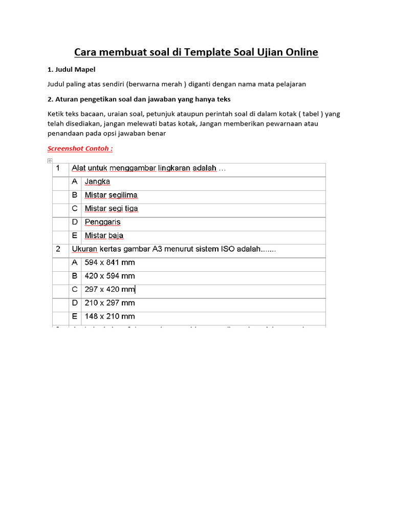 Cara membuat soal di Template Soal Ujian Online | PDF