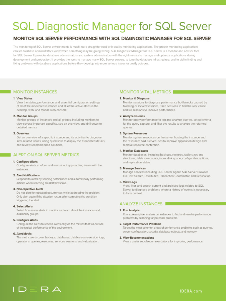 Idera Datasheet Monitor Sql Server Performance With Sql Diagnostic 6604