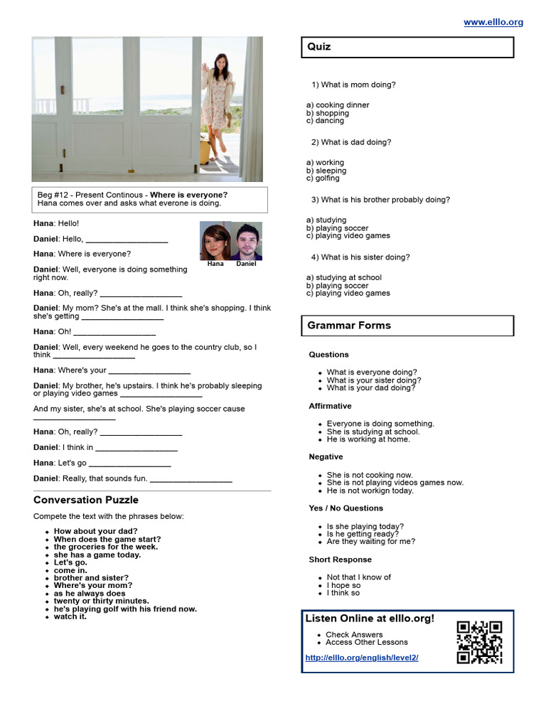 Elllo Beg 12 - Daniel Hana - Where Is Everyone - Present Continuous | PDF