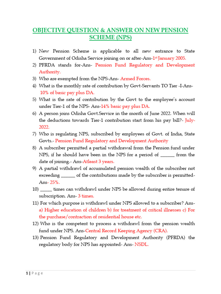 MCQ On NPS | PDF | Pension | Employment Compensation