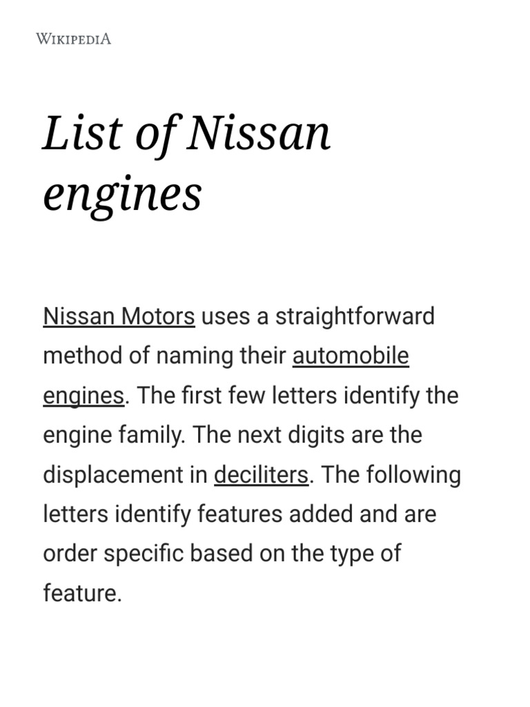 Nissan Engine Naming and Types Overview | PDF | Nissan | Vehicles