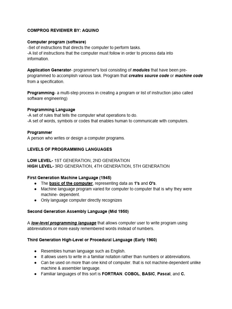 Comprog Reviewer by - Aquino | PDF | Computer Programming | Computer Program