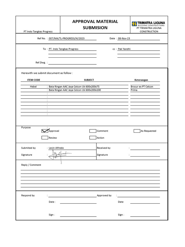 Material Approval Bata Ringann | PDF