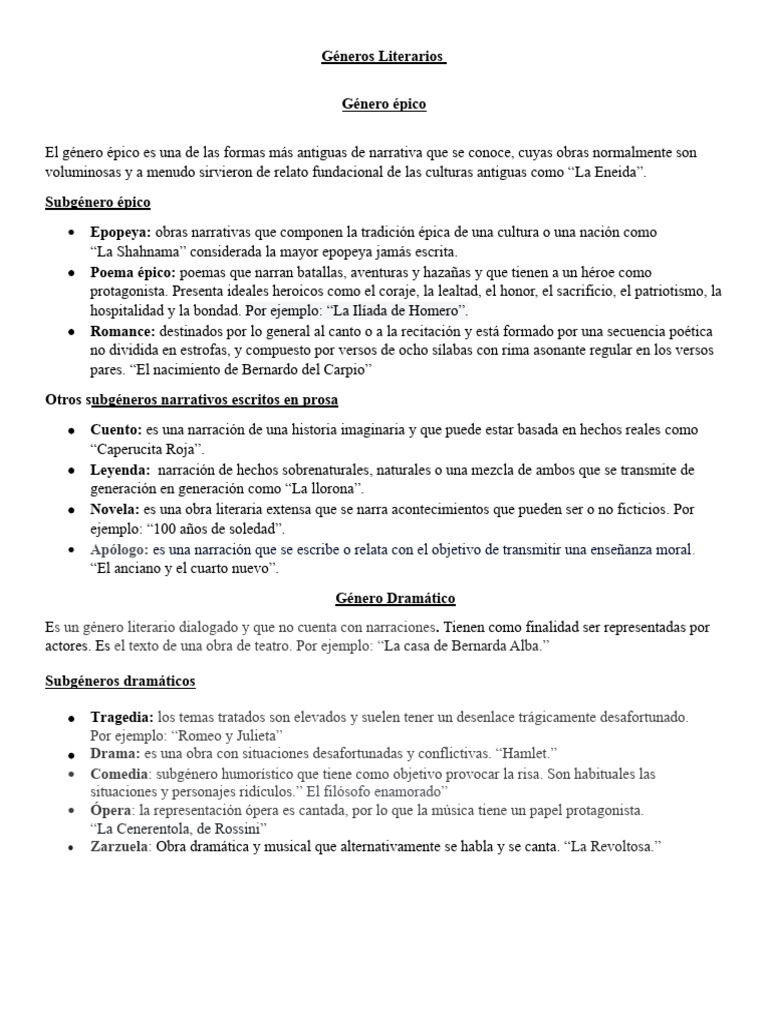 Géneros Literarios | PDF | Poesía épica | Poesía