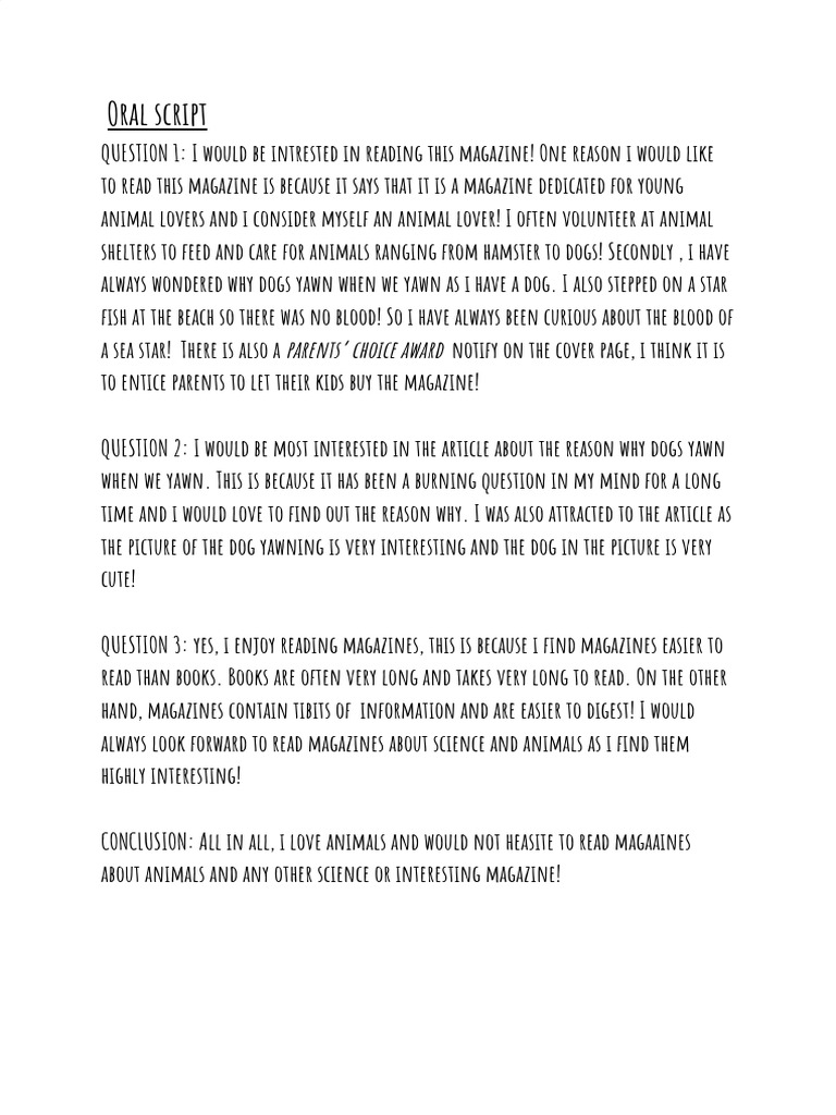 Oral Script 2 | PDF | Cooking, Food & Wine