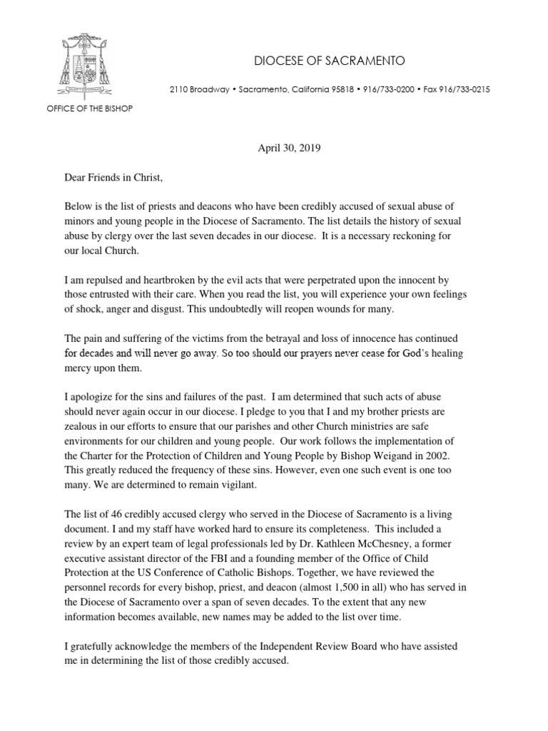 Bishop Letter For List 30apr19 English | PDF | Catholic Church