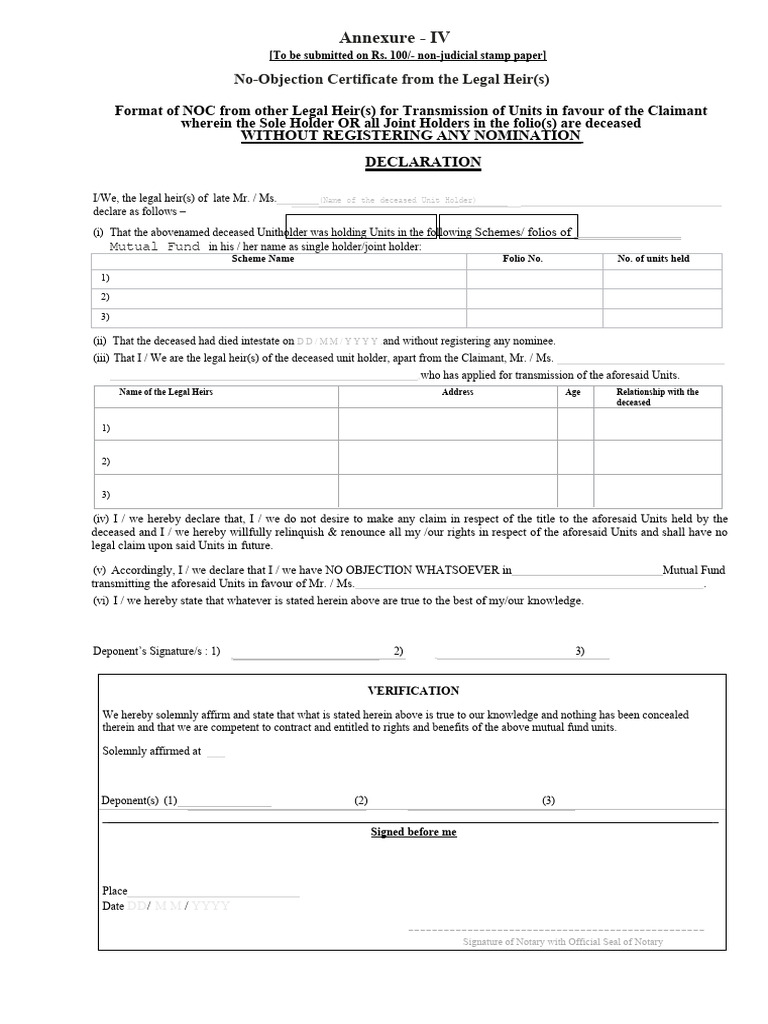 Annexure IV NOC From Other Legal Heirs | PDF | Justice | Crime & Violence