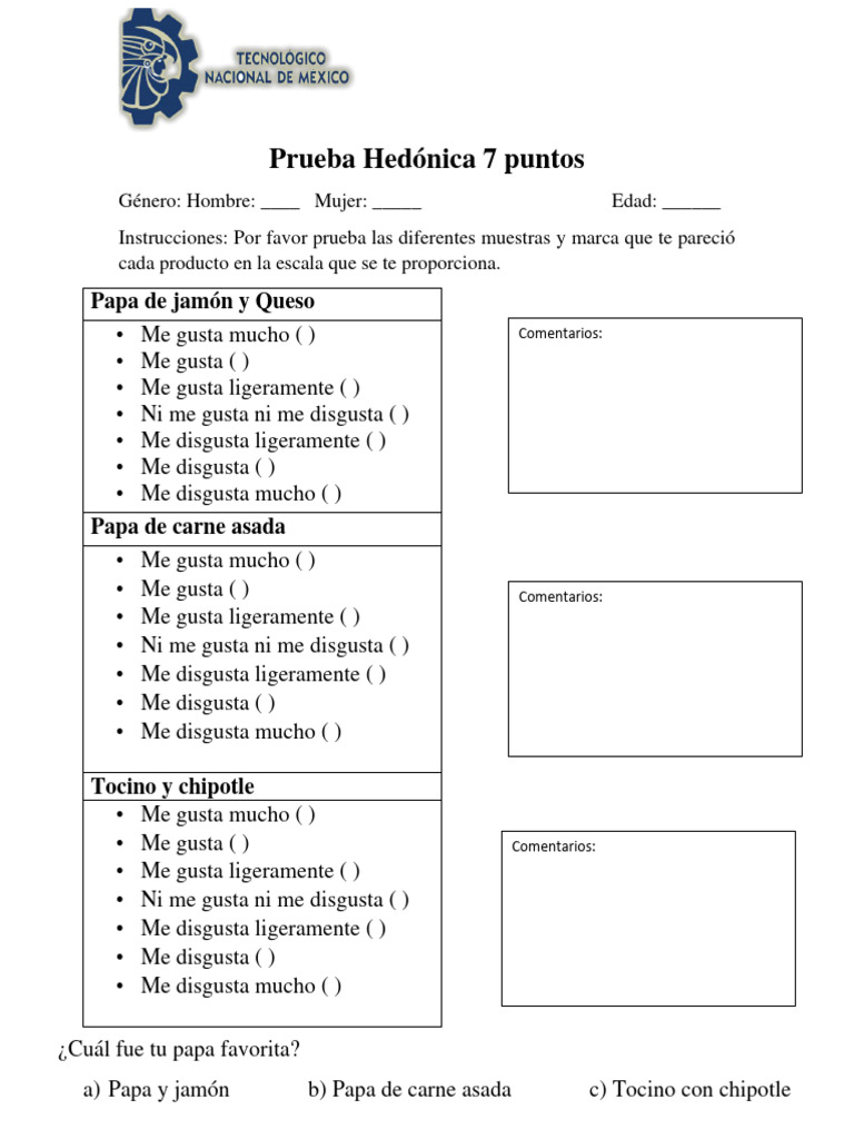 Prueba Hedonica 7 Puntos | PDF