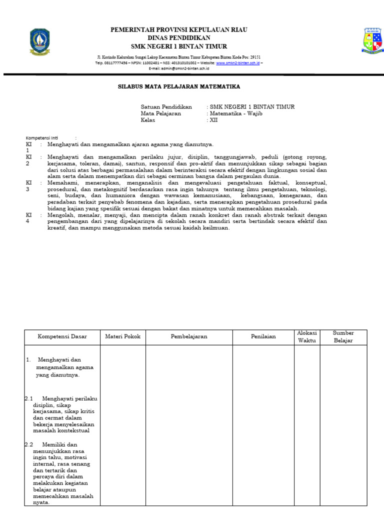 Silabus Matematika Adiwiyata Juniarti | PDF
