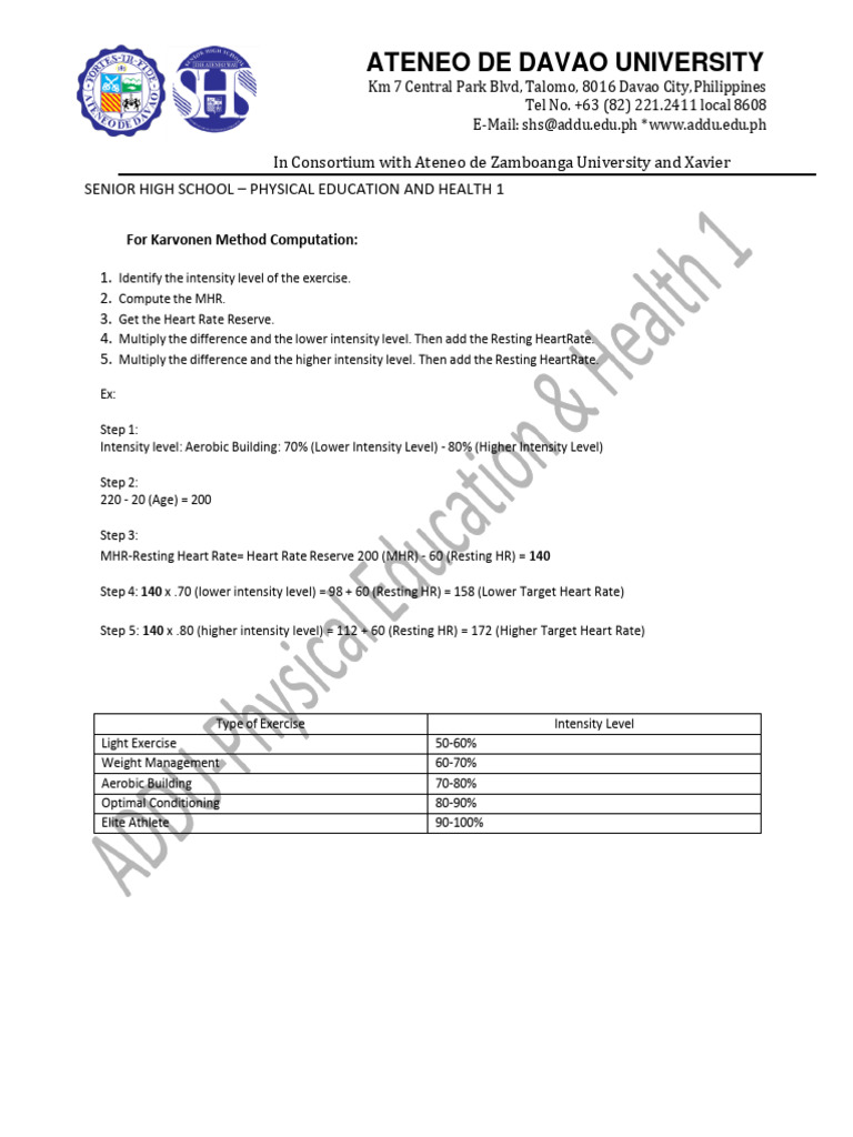 Target Heart Rate Formulas | PDF