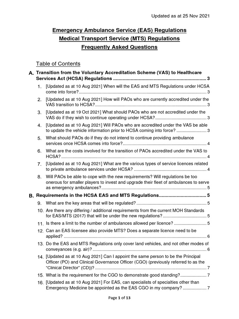 EAS and MTS Regulations Transition Guide | PDF | Ambulance | Paramedic