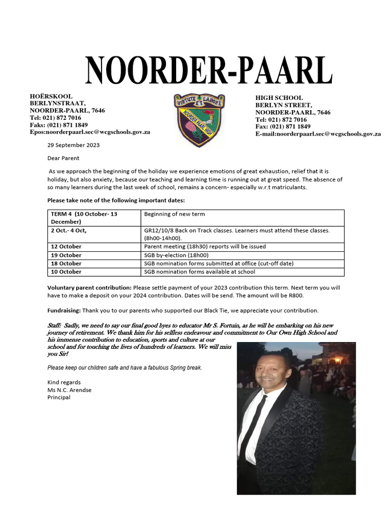 Parent Letter Ouer Brief 29september 2023 | PDF | Psychology | Behavioural Sciences