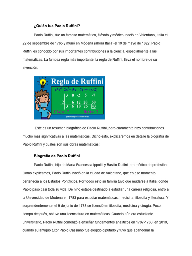 Biografía y aportes de Paolo Ruffini | PDF | Ecuaciones | Matemáticas