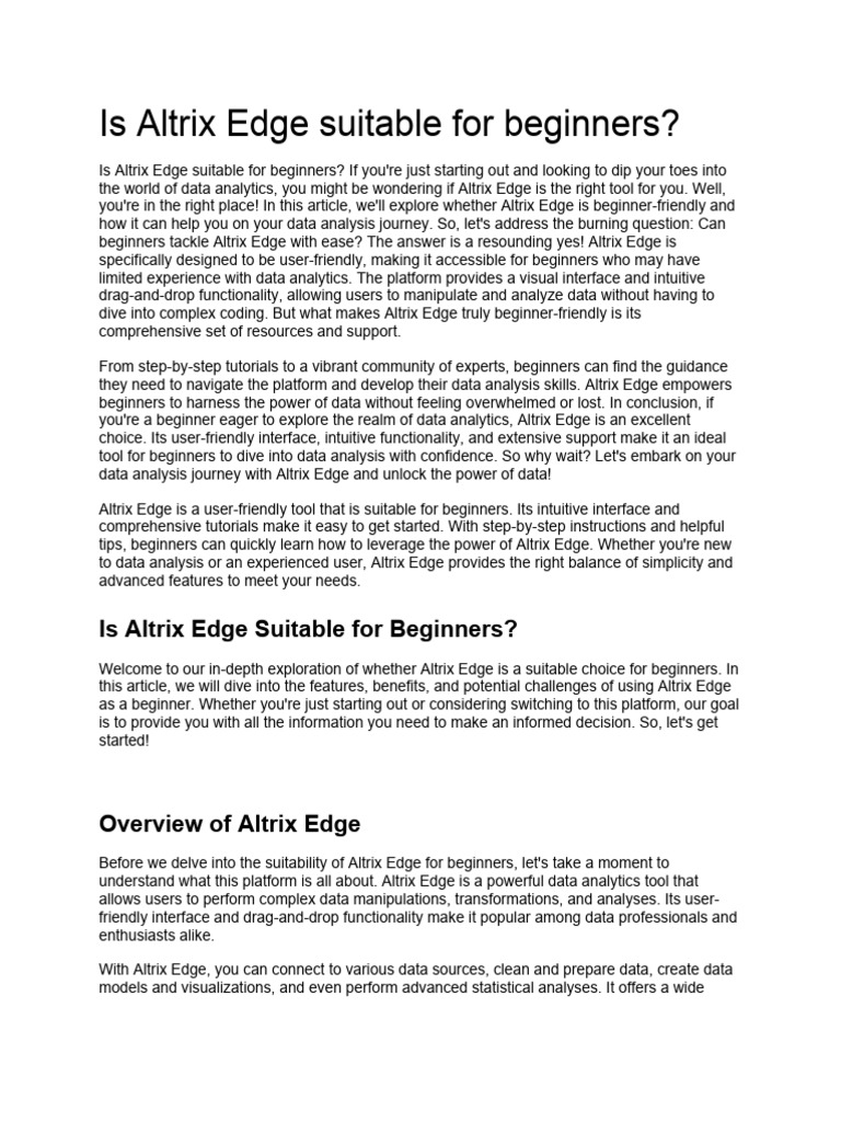 Is Altrix Edge Suitable For Beginners | PDF | Usability | Data Analysis