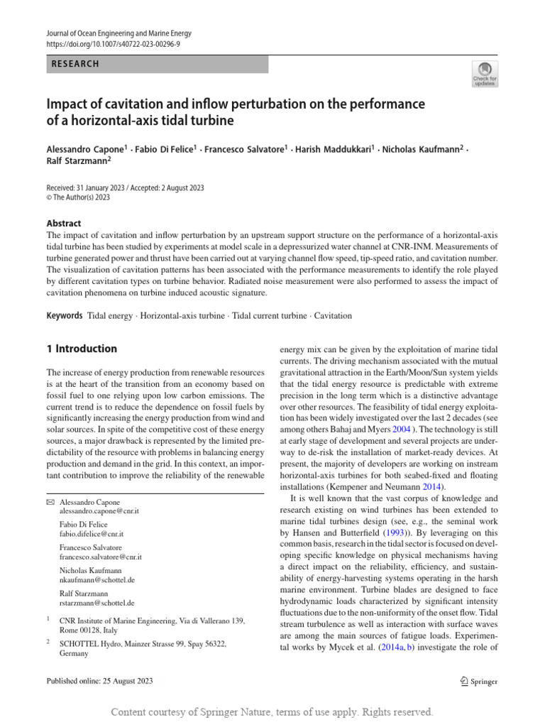 Impact of Cavitation and Inflow Perturbation On The Performance of A ... Impact of Cavitation and Inflow Perturbation On The Performance of A ...