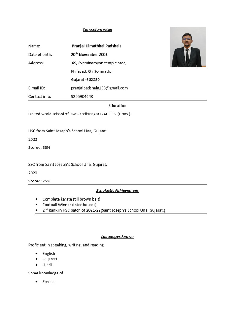 Pranjal Padshala CV: Education & Skills | PDF