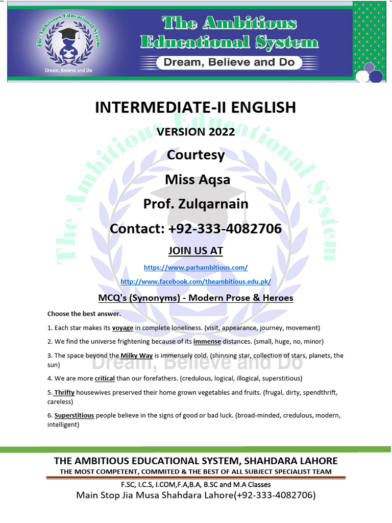 Inter 2 English Guess Paper 2022 | PDF | Louis Pasteur | Mustafa Kemal ...