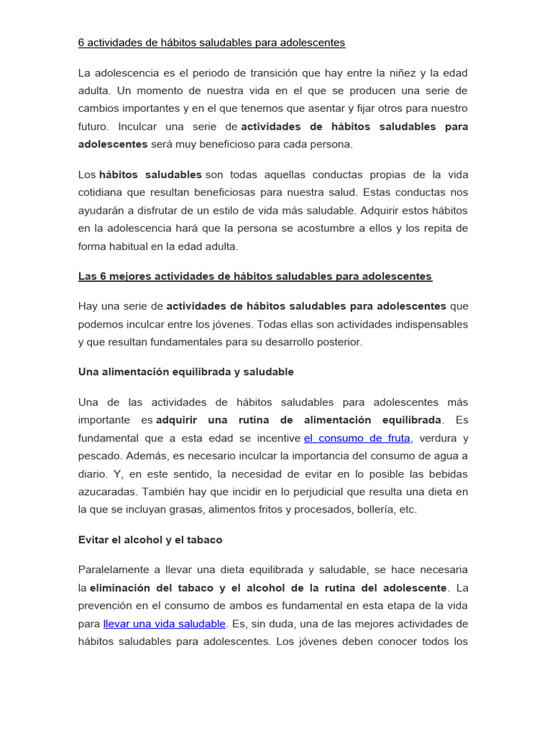 6 Actividades Saludables para Adolescentes | PDF | Dieta | Adolescencia