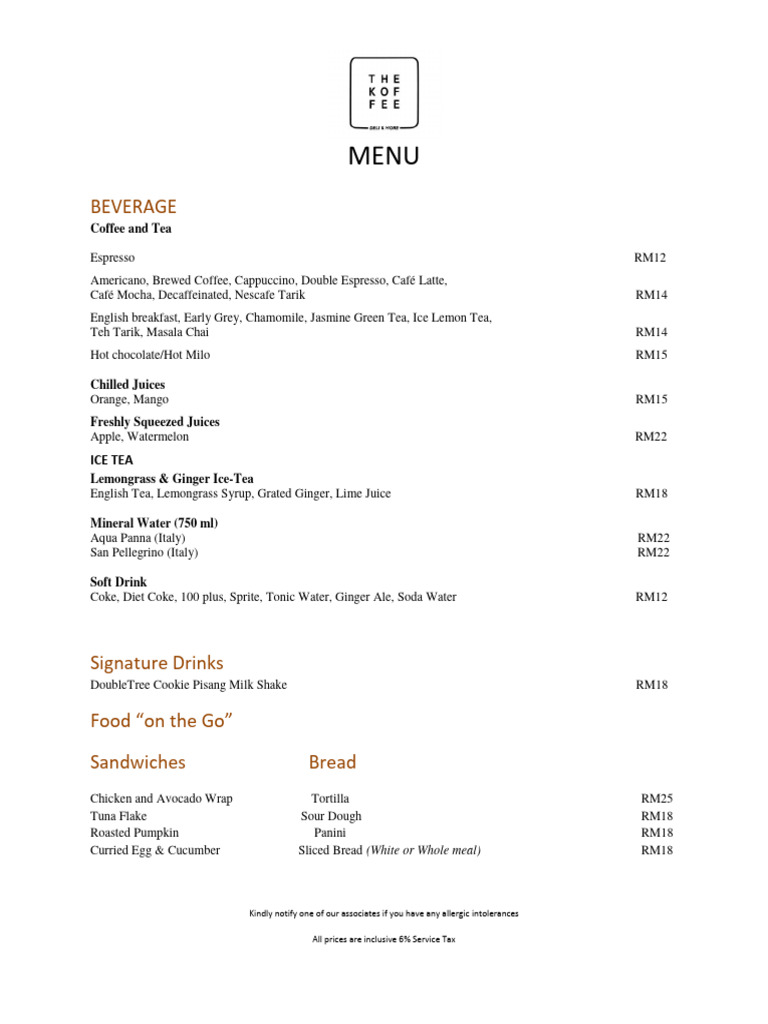 The Koffee Menu Putrajaya | PDF | Cakes | Drink