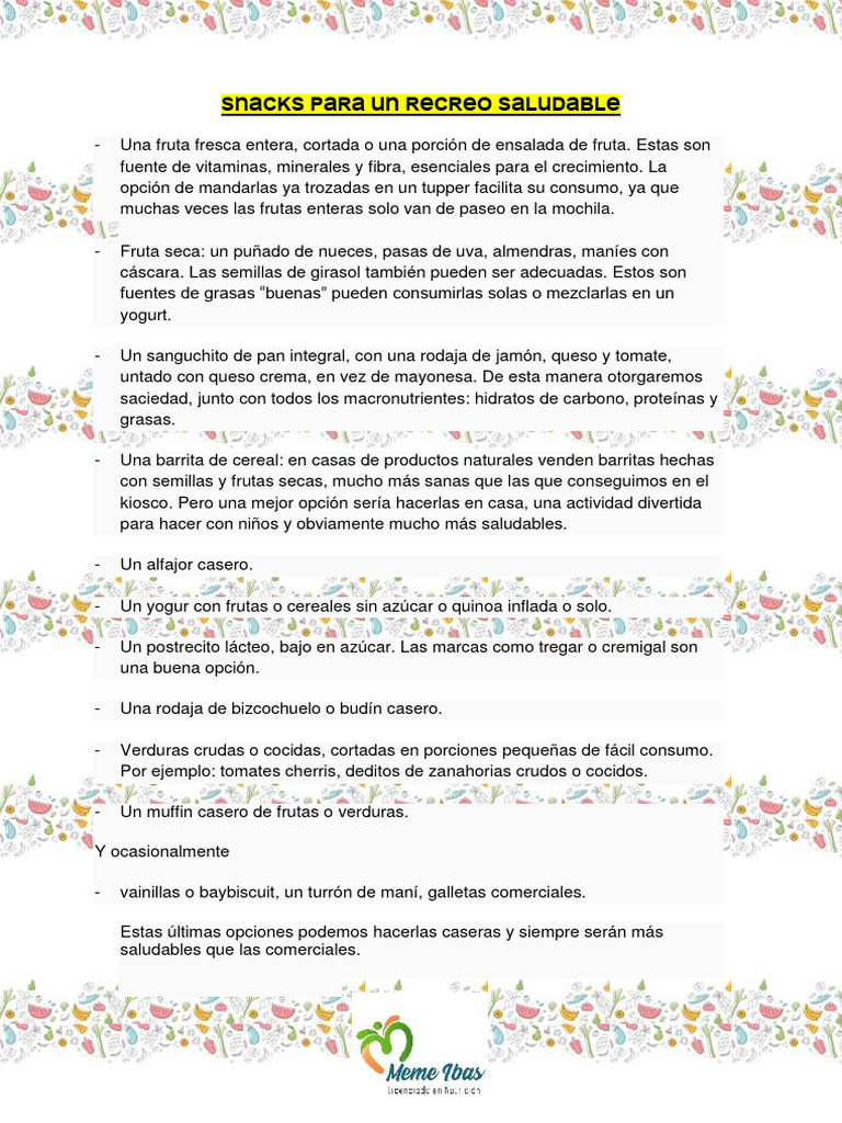 SnackS Saludables para el Recreo | PDF | Panes | Preparación de comida ...