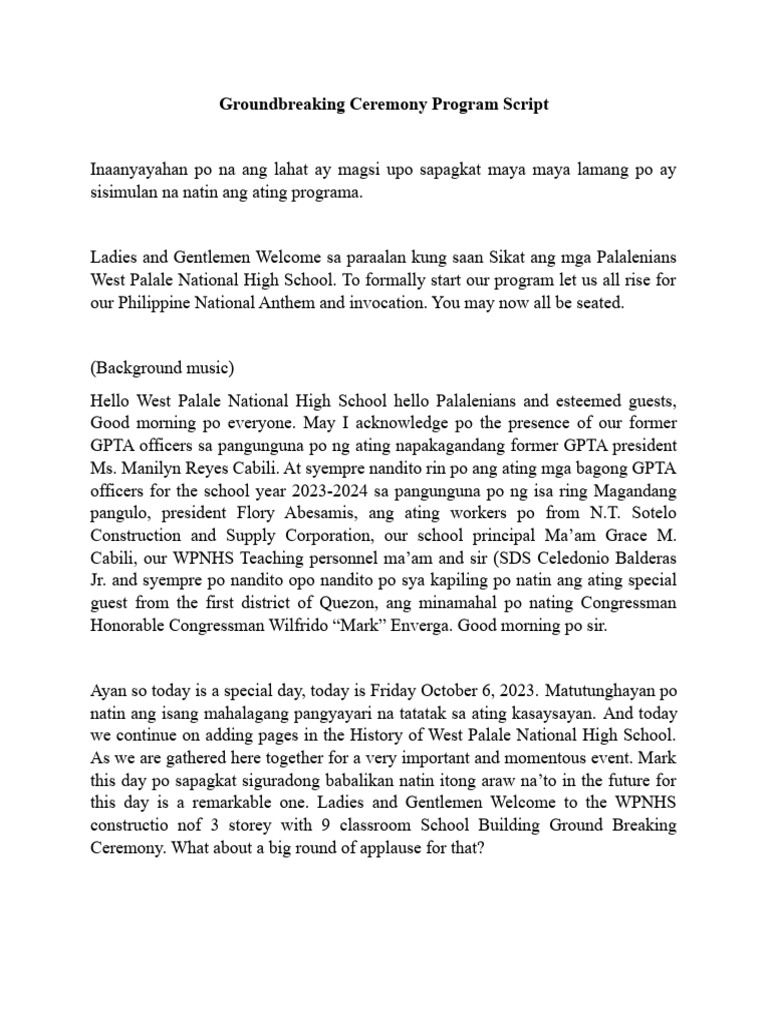 Groundbreaking Ceremony Program Script | PDF