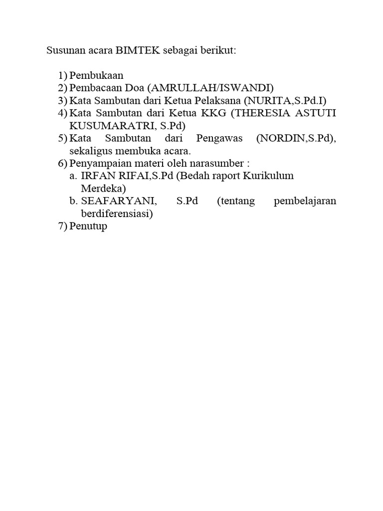 Susunan Acara BIMTEK | PDF