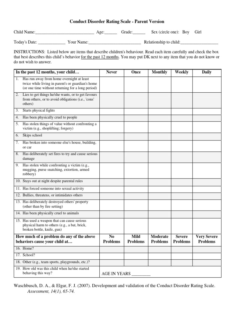 Conduct Disorder Rating Scale | PDF