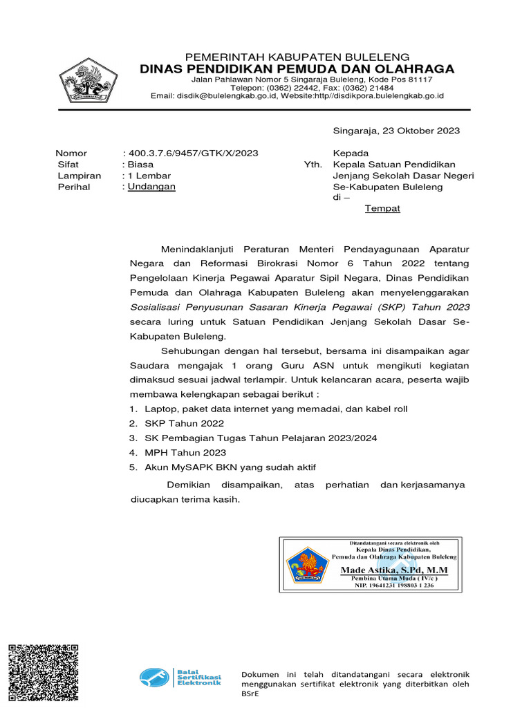 Undangan Sosialisasi SKP 2023 | PDF