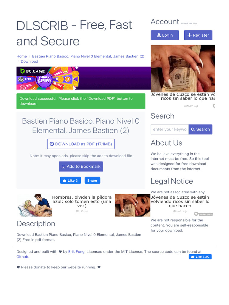 (PDF) Bastien Piano Basico, Piano Nivel 0 Elemental, James Bastien (2) | PDF | Information ...