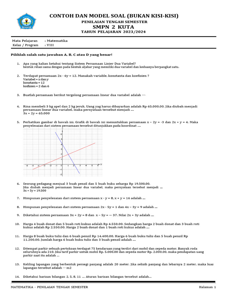Contoh Dan Model Soal PTS - SMPN 2 Kuta - September 2023 | PDF | Metode & Bahan Ajar