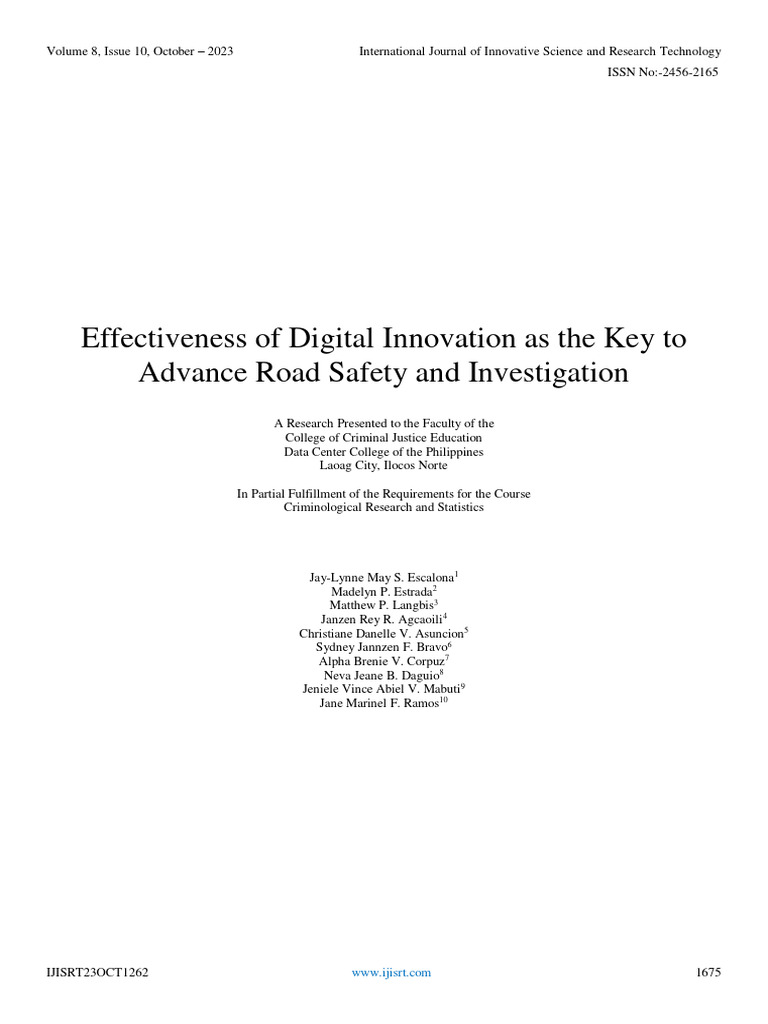 Effectiveness of Digital Innovation As The Key To Advance Road Safety and Investigation | PDF ...