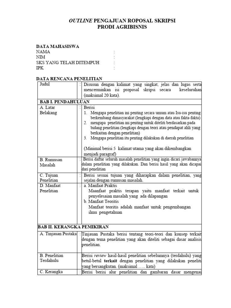 Outline Pengajuan Proposal Skripsi Agribisnis | PDF