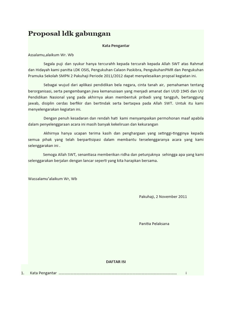 Proposal Kegiatan LDK OSIS SMPN 2 Pakuhaji | PDF