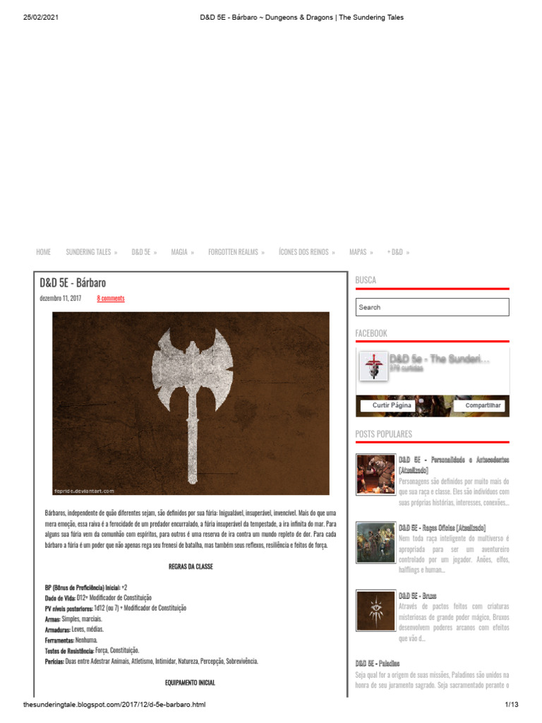 Guia do Bárbaro em D&D 5E | PDF | Dungeons & Dragons (jogo)