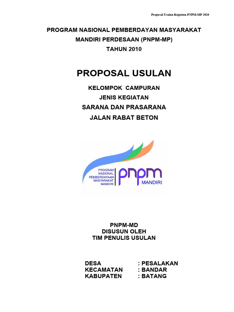 Contoh Proposal Program Nasional Pemberdayaan Masyarakat, File | PDF