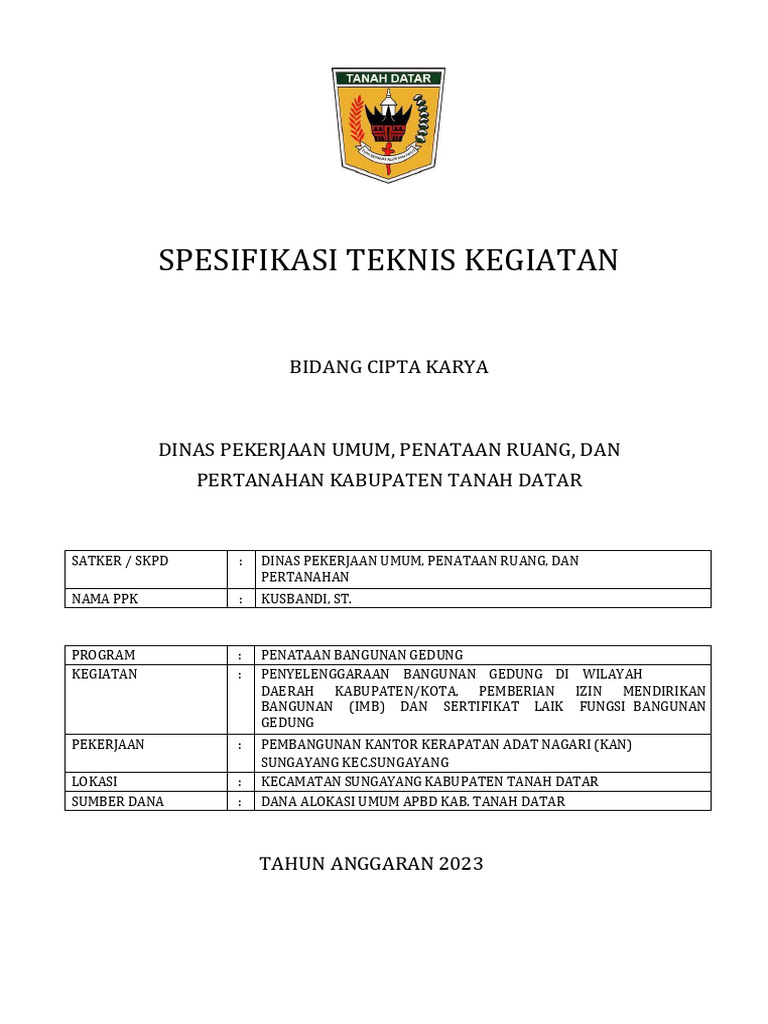 KAK Atau Spesifikasi Teknis Kegiatan KAN Rev | PDF