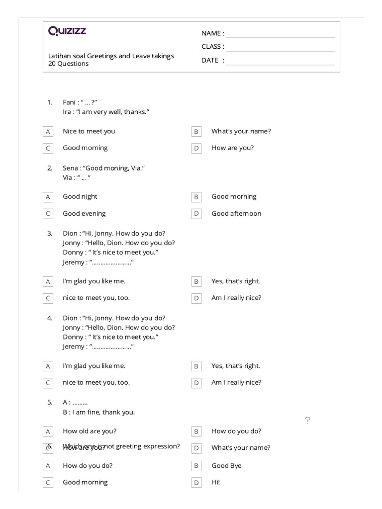 Greetings and Leave-Taking Exercises | PDF