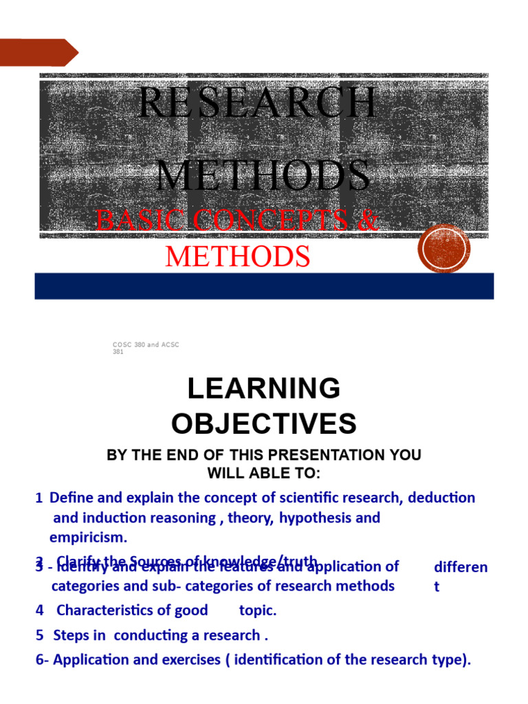 Cosc 380 Acsc 381 Lec 1 Research Methods | PDF | Experiment | Scientific Method